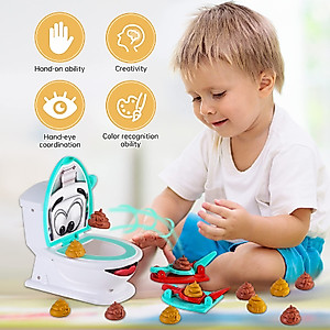 Red Stars Family Poop Shoot The Toilet Creative Toy for 4-12 Years Boys and Girls,Include 12 Poops, 2 Launchers and A Sticker