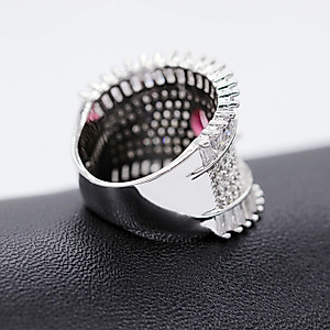 Uloveido Large Anniversary Red Eye Ring Pave Cubic Zirconia Rhodium Plated - Nice Christmas Gifts Present for Women JZ083 (Size 8)
