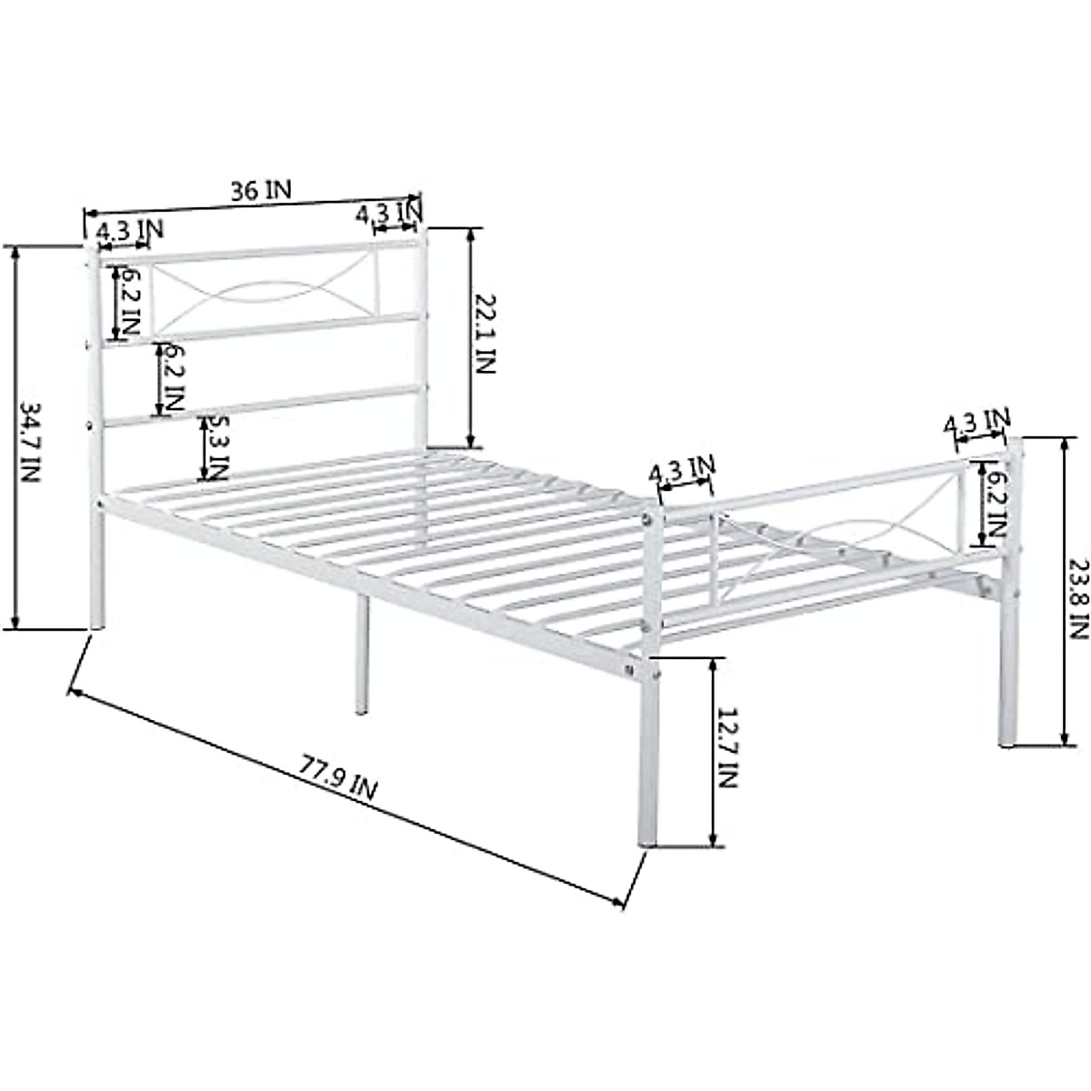 GIME Twin Bed Frames with headboard for Girls Boys Adults Teenagers, Twin Size Bed Frame Single Platform Beds with Storage for Student, Easy Assembly, No Box Spring Needed, White