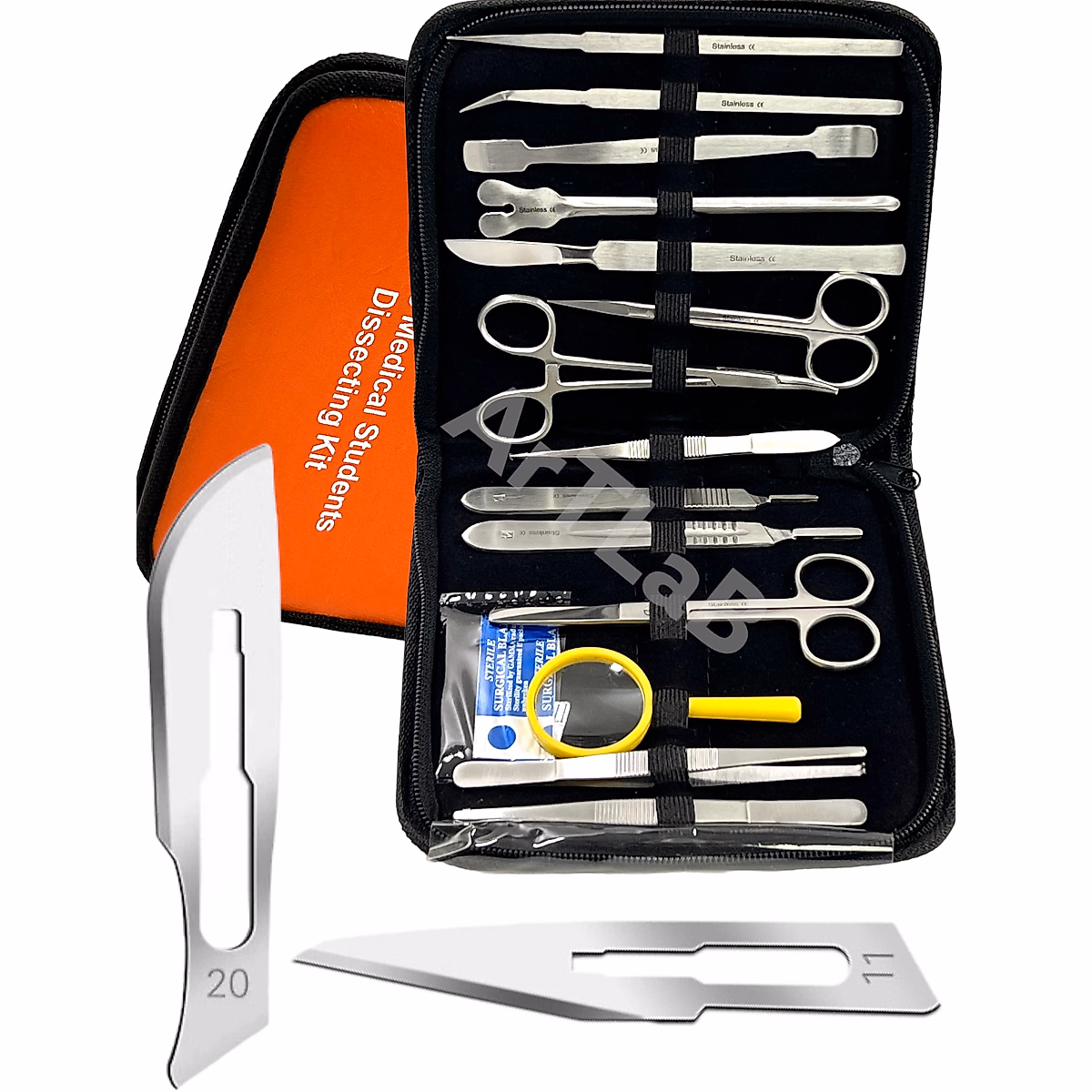 Premium 34 Pcs Advanced Biology Lab Anatomy Student Dissecting Dissection Kit Set with Scalpel Knife Handle Scalpel Blades (All in One with Zipper Case) Blades