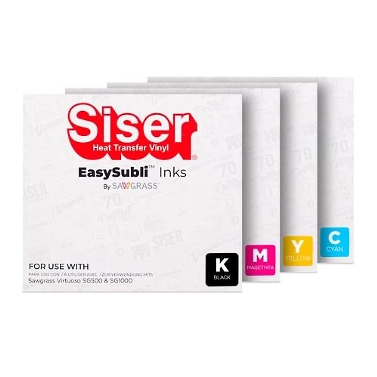 Sawgrass EASYSUBLI Sublimation Inks for SG500 / SG1000 Printer. Full Set of 4 Easy Subli Ink cartridges (CMYK) Bundle with 3 Rolls SUBLIMAX Brand Heat Tape- for Siser EasySubli Users.