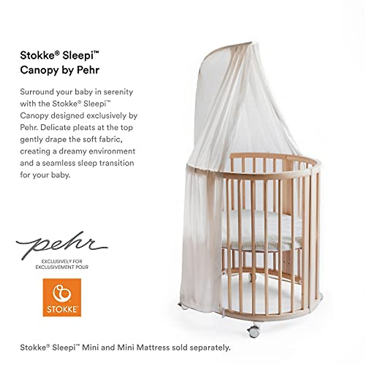 Stokke Sleepi Canopy by Pehr, Grey - Dreamy Crib Canopy for Sleepi Mini & Crib/Bed - Available in Numerous Colors - Oeko-Tex Standard 100