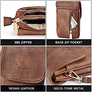 BOSTANTEN Leather Small Crossbody Bags for Women Designer Cell Phone Bag Wallet Purses Adjustable Strap Retro Brown