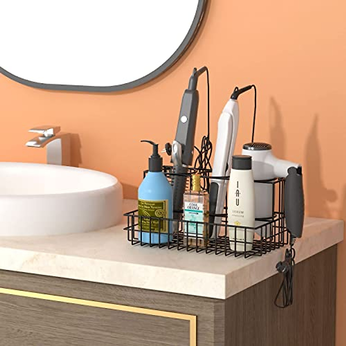 Hair Tool Organizer, NPPLUS Metal Hair Dryer Styling Holder Wall Mounted for Bathroom Countertop Storage, Hair Supply Organizer to Store Blow Dryer, Curling Iron, Straightener, Hair Products - Black