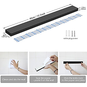 16 Inch Magnetic Knife Strip for Wall Stainless Steel Magnetic Knife Bar Rack Magnet Kitchen Knife Holder Utensil Tools Organizer Self-adhesive Drilling Dual-use Wall Hanging Knife Protection-Black