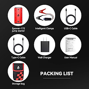 Audewdirect Jump Starter 1500A Peak Current 18000mAh (8.0L Gas Engine and up to 6 L Diesel Engine) Portable Car Jump Starter 12V Car Battery with Quick Charge (Epower-172)