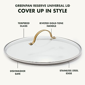 GreenPan Reserve 10" Tempered Glass Lid for Pots and Pans Cookware, Gold-Tone Handle with Matte Finish, Dishwasher and Oven Safe