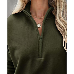 Dressmine Women's Stand Collar Sweatshirts Tops Loose Fit Long Sleeve 3/4 Zip Pullover Shirts for Women Army Green X-Large
