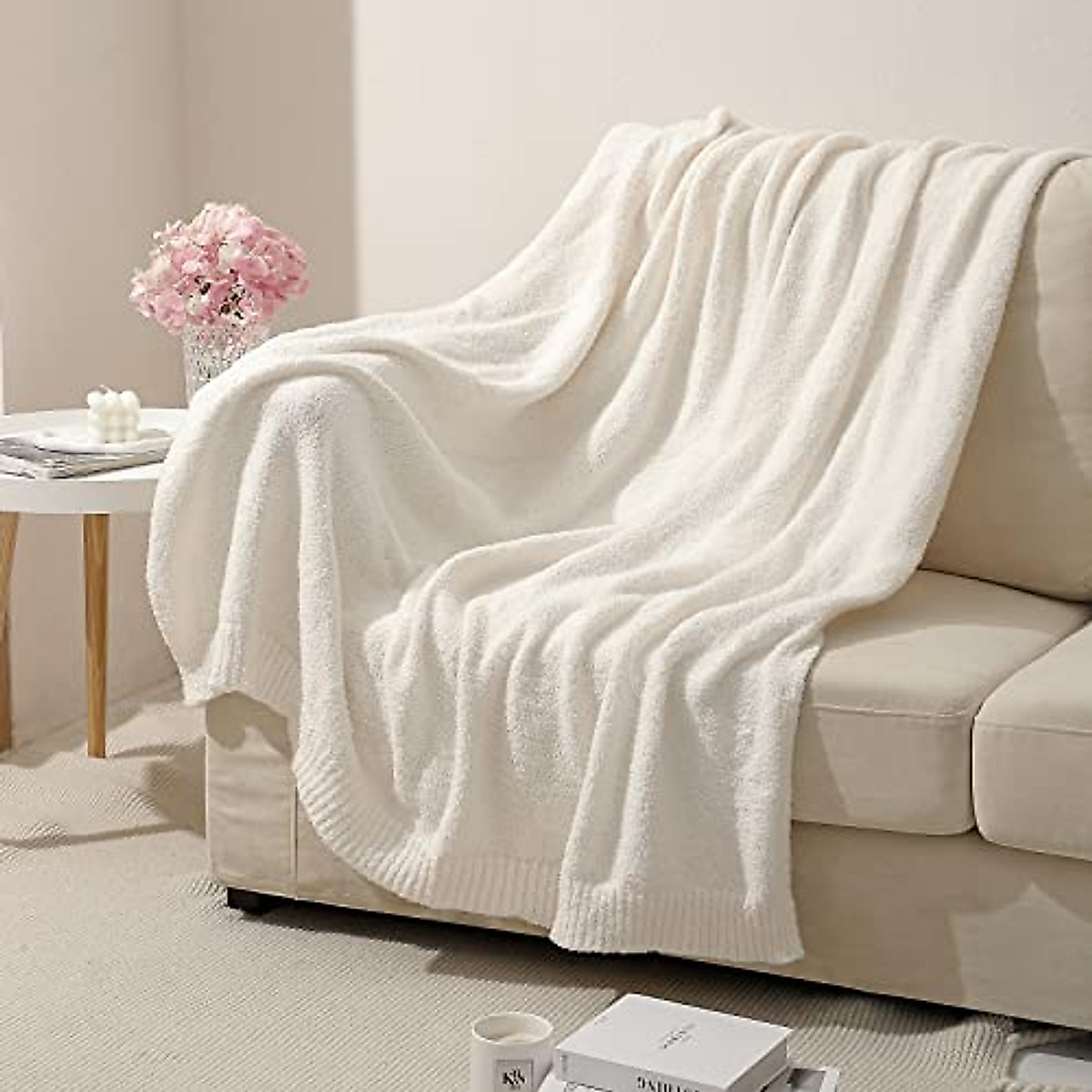 Bearberry Super Soft Knit Throw Blanket Lightweight Cozy Warm Fluffy Throw Blankets for Couch Bed Sofa (Cream, 50”x60”)