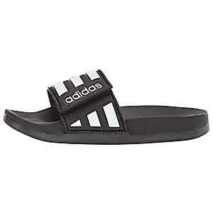 adidas unisex child Adilette Comfort Adjustable Slide, Black, 4 Big Kid US