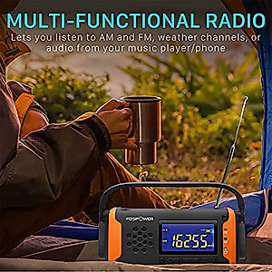 FosPower 4000mAh NOAA Emergency Weather Radio (Model D2) Portable Power Bank with Solar Charging, Hand Crank & Battery Operated, LCD Display, SOS Alarm, AM/FM & LED Flashlight for Outdoor Emergency