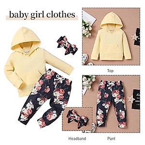 Baby Girl Clothes Long Sleeve Hoodie Sweatshirt Floral Pants with Headband Outfit Sets (Yellow&Floral, 18-24 Months)