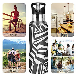 Dazzle Camouflage Water Bottle with Straw Lid Double Wall Thermos Bottle Vacuum Insulated Flask Stainless Steel Water Bottle for Gym Outdoor 35 OZ