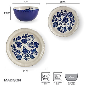 Pfaltzgraff Madison 12 Piece Dinnerware Set, Service For 4, Multicolored