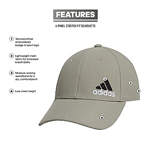 adidas Men's Release 3 Structured Stretch Fit Cap, Silver Pebble Grey/Black/White, Small-Medium