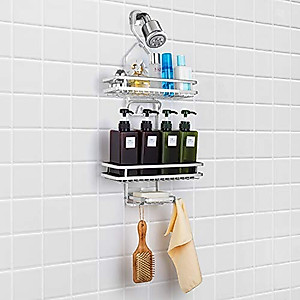 Auledio 3-Tier Shower Caddy, Adjustable Bathroom Hanging Shower Organizer Storage with Sorters Basket and Hooks , Fits Shampoo, Conditioner, Towels , Soap and More