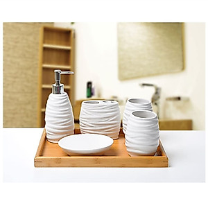 YUEYOULII Shampoo Dispenser Soap Dispenser Set Creative Ceramic Soap Dispenser Wash Mouth Cup Toothbrush Cup Storage Soap Tray Bathroom Five-Piece Set Soap Dispenser for Kitchen (Color : White)