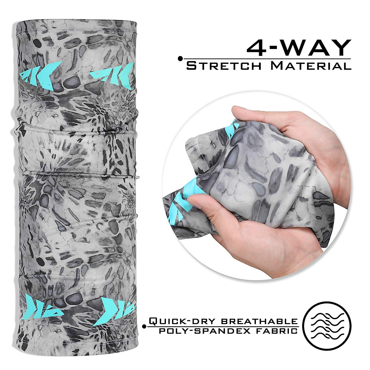 KastKing Sol Armis Neck Gaiter - UPF 50 Face Mask - UV Sun Protection Mask for Men & Women, Fishing, Hiking, Kayaking , Prym1 Camo, RocketPop,19x9.5 Inches,Silver Mist