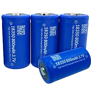 IMREN IMR 18350 3.7V Button Top Rechargeable Batteries with 18350 Battery Charger,18350 15A Discharge Rechargeable Li-ion Battery 800mAh for Flashlight - 4PCS