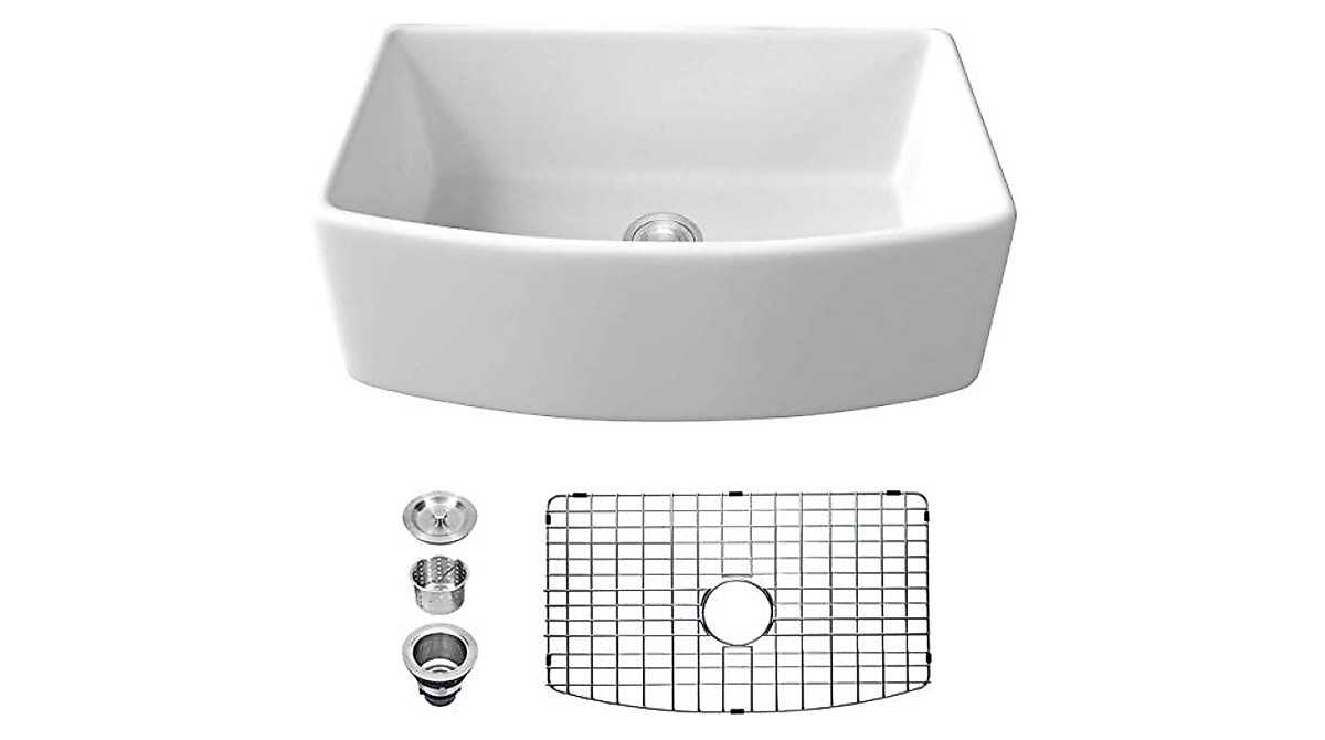 30 Inch Farmhouse Kitchen Sink - Logmey Arch Edge Ceramic Fireclay