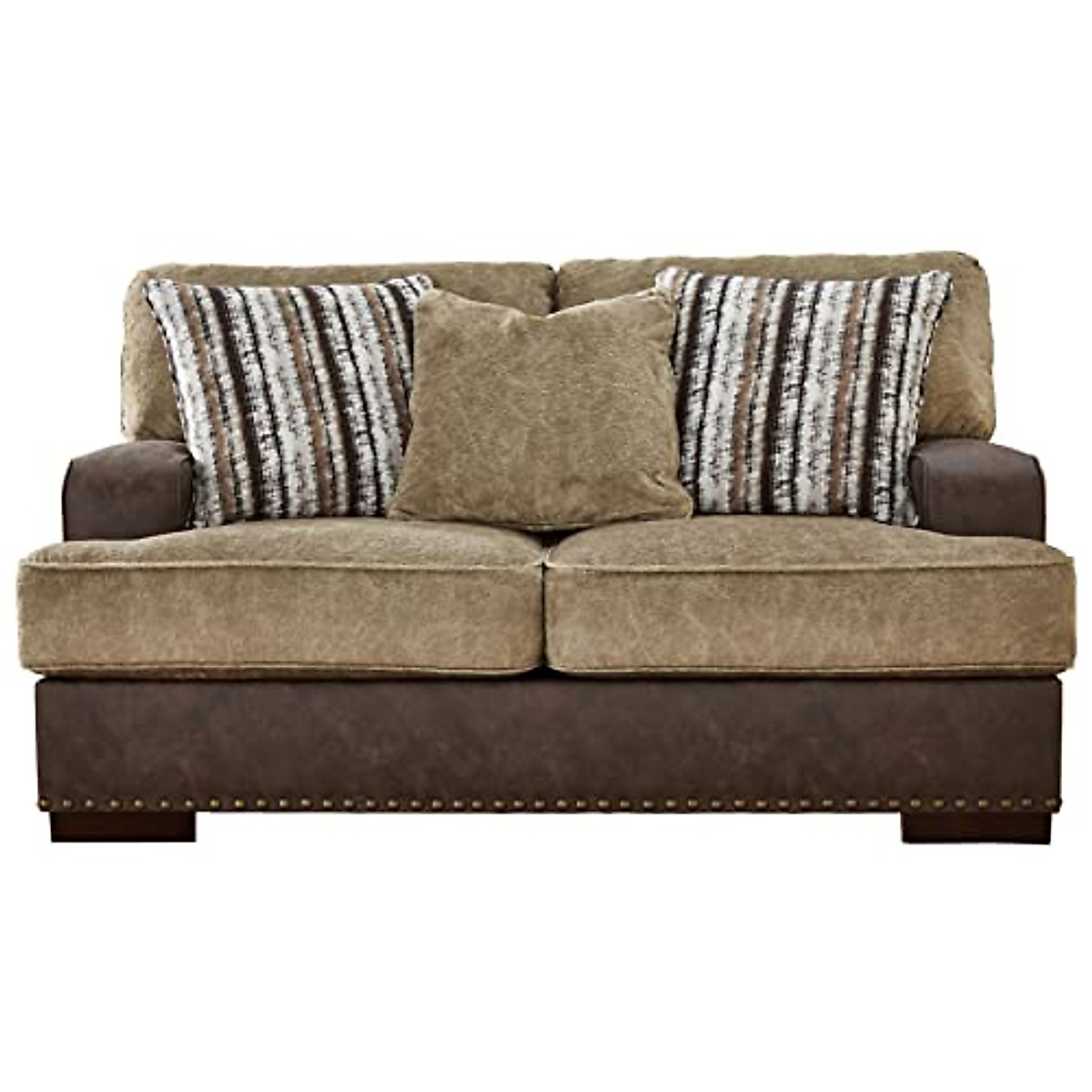Signature Design by Ashley Alesbury Casual Faux Leather Loveseat, Dark Brown & Light Brown
