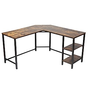 Home Office Computer Desk,Office Table with PC Droller, Storage Shelves,Two Drawers, CPU Tray and Pull-Out Keyboard Tray,Study Writing Desk,Computer Workstation (L Shaped Corner Computer Desk)