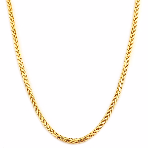 LoveBling 10K Yellow Gold 2.5mm 18" Wheat, Palm Chain Necklace with Lobster Lock