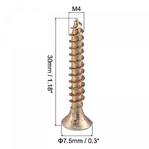 uxcell M4 x 30mm Wood Screws Phillips Flat Head Carbon Steel Color Zinc Plated Self Tapping Screws 100pcs