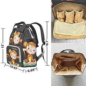 Watercolor Monkey Tropical Personalized Diaper Backpack with Name,Custom Travel DayPack for Nappy Mommy Nursing Baby Bag One Size