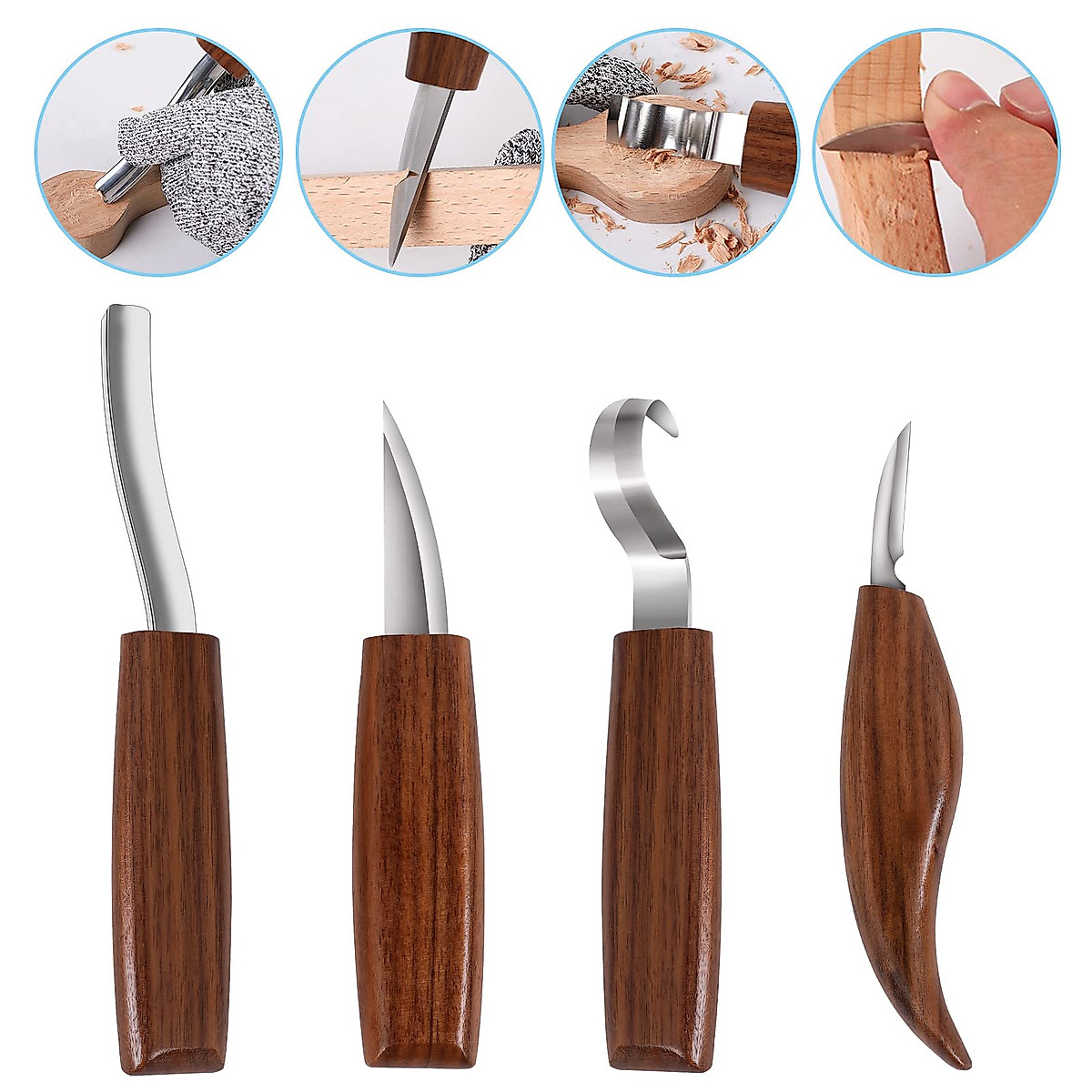 Wood Carving Tools Set,Detail and Hook Carving Knife Kit for Beginners,Trimming Knife for Spoon Bowl Cup Woodwork,Round Handle Design and 6pcs SK2 Carbon Steel Wood Carving Knives（10pcs）