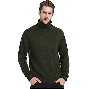 Kallspin Men's Turtle Neck Sweaters Wool Blended Mid-Weight Long Sleeve High Neck Pullover Sweaters(Dark Green,4X-Large)