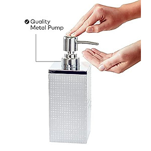 Creative Scents White Bathroom Accessories Set - 4 Piece Bathroom Set with Silver Base - Decorative Bathroom Accessory Set Includes: Soap Dispenser, Toothbrush Holder, Soap Dish and Tumbler (Estella)