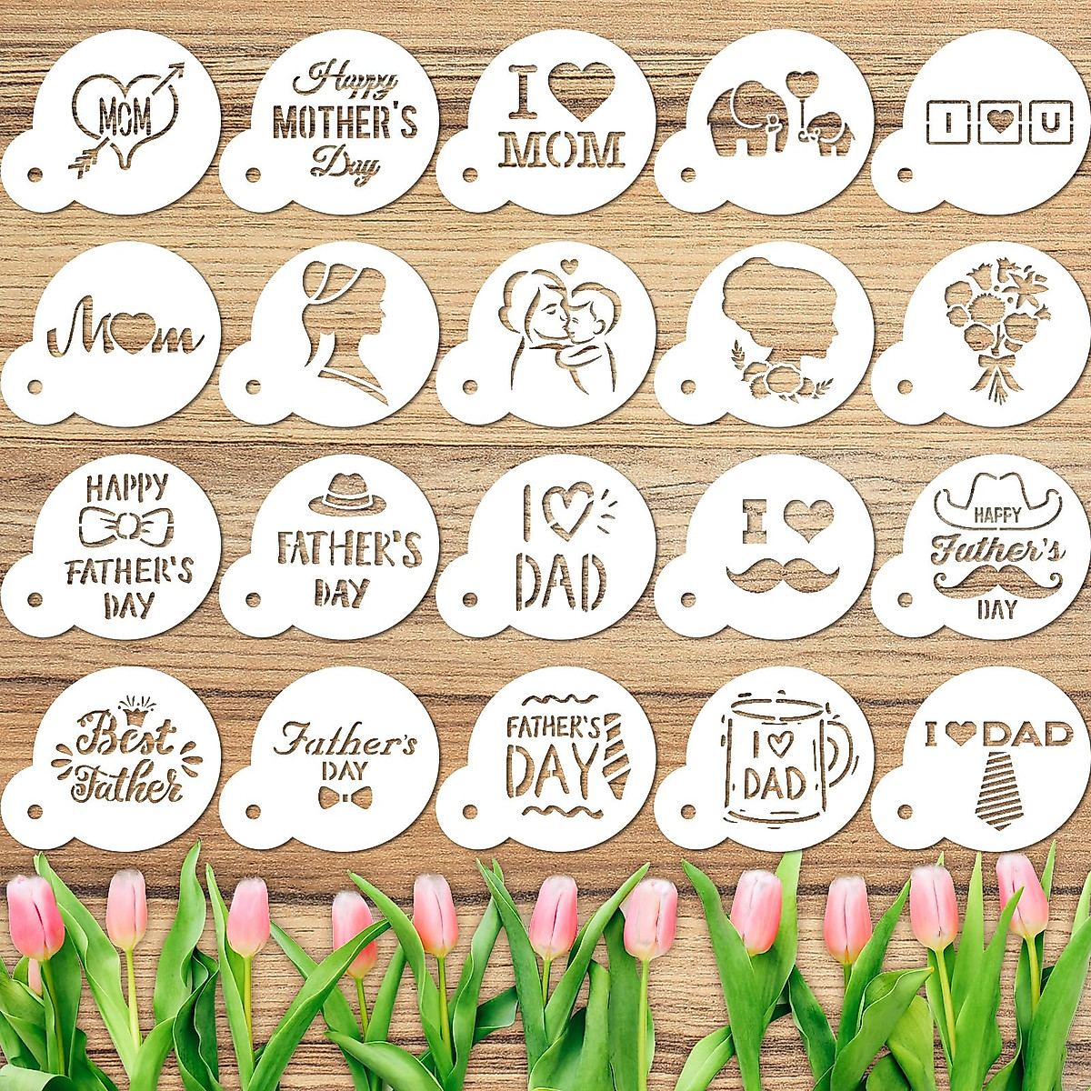 20 Pieces Father's Day Cookie Stencil Set Reusable Cake Baking Templates for Cookie Cupcake Fondant DIY Crafts Theme Party Decoration Supplies