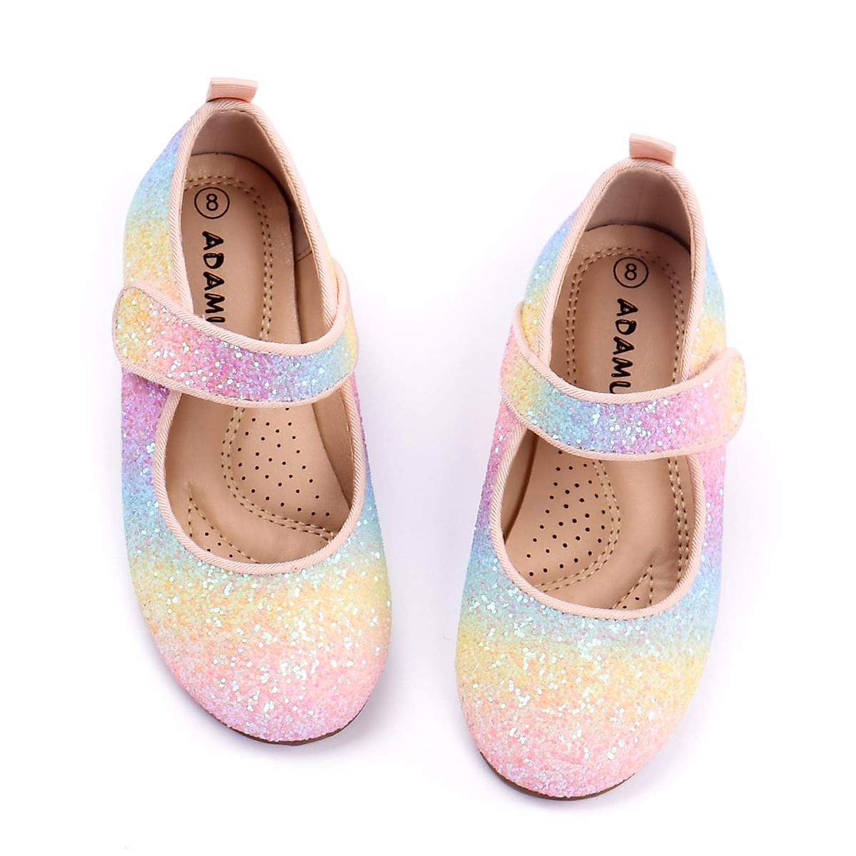 ADAMUMU Flower Girls Dress Shoes Toddler Glitter Rainbow Ballerina Flats Sparkly Mary Jane Slip on Shoes in Wedding Party Holiday Wearing