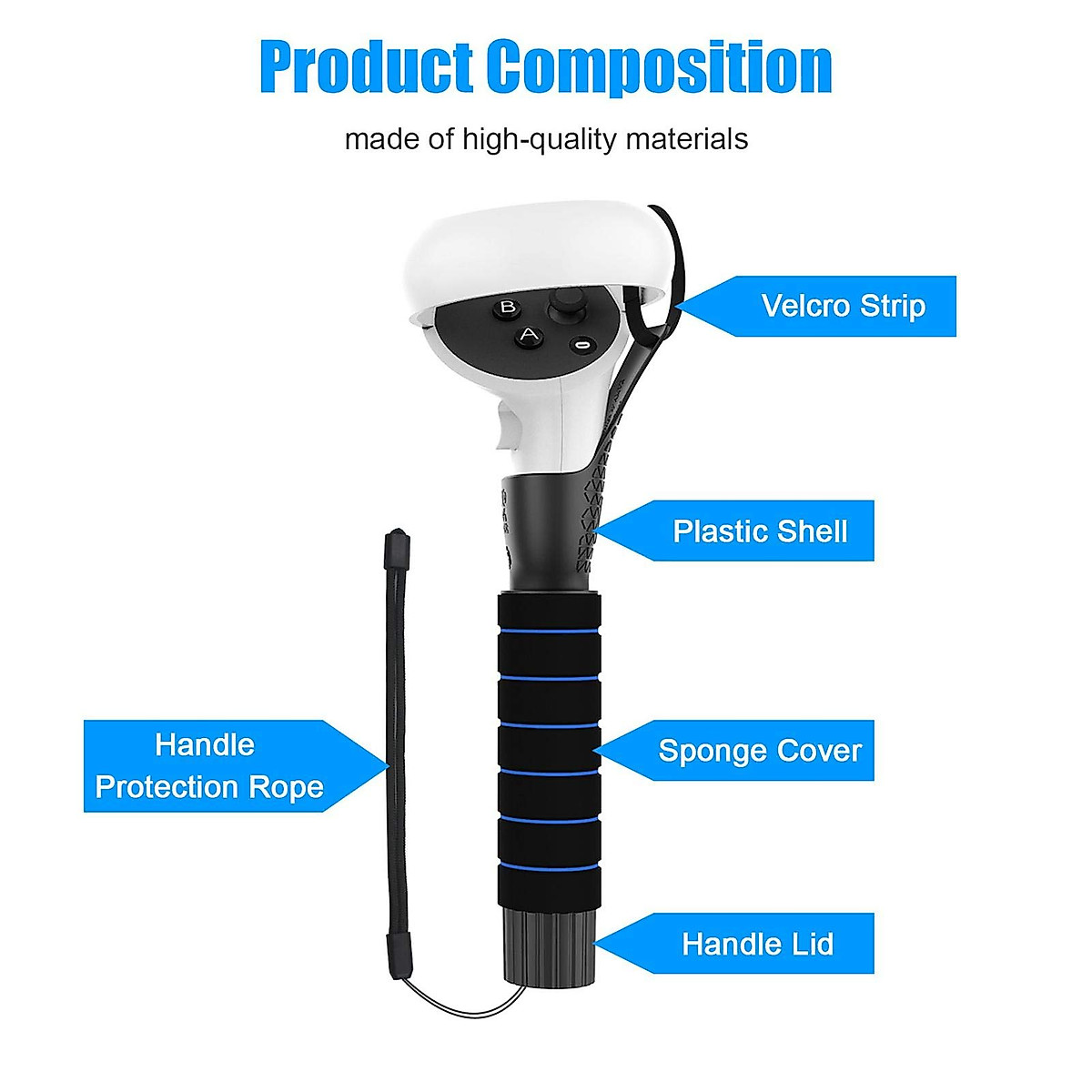 Dual Handles Extension Grips For Oculus Quest, VR Light Handle Touch Controller For Quest 2 Or Rift S Playing Beat Saber Games