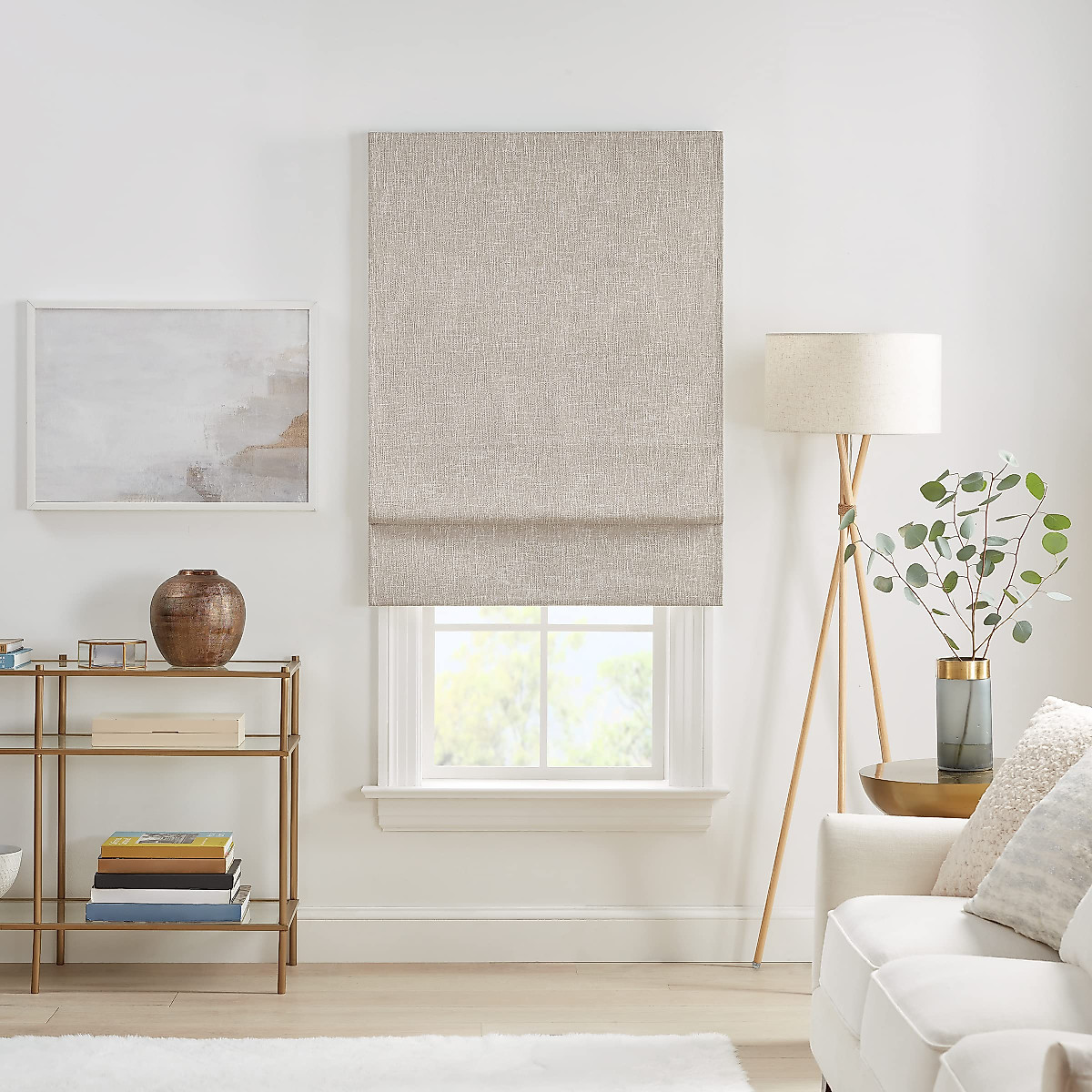Eclipse Drewton Motorized 100% Blackout Cordless 35 in Wide x 64 in Long Textured Roman Shade in Linen