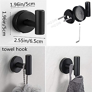 szhdxsy 5 Pack Bath Towel Hooks Hook Matte Black, 304 Stainless Steel Shower Towel Holder, Kitchen Towel Hanger, Round Robe Hook for Wall Heavy Duty Coat Hook for Bathroom Wall Mounted(Black)