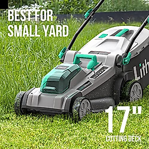 Litheli Cordless Lawn Mower 17 Inch, 2 x 20V 4.0Ah Battery Lawn Mowers & Tough Tool Bag 16-inch, Close Top, Wide Mouth, Ample Storage, w/Adjustable Shoulder Strap & 14 Pockets, Black