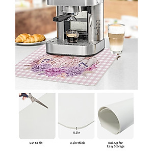 Coffee Mat for Counter, Hello Autumn Thanksgiving Pumpkins Pink Plaid Absorbent Hide Stain Coffee Bar Mat, Non-slip Coffee Bar Accessories Kitchen Drying Mat Fit Under Coffee Maker Espresso Machine