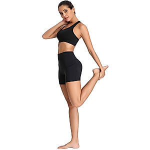 Oalka Women's Short Yoga Side Pockets High Waist Workout Running Shorts New Black M