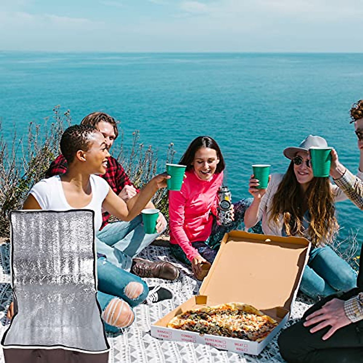 Insulated Food Delivery Bags Grocery Pizza Tote Bag Aluminum Foil Pouch Foldable Heavy Duty Storage Container for Hot and Cold Food Restaurants Catering (Coffee), 44x44cm (4117DMUO48VM917K6OYE)