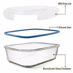 EcoEvo Glass Food Storage Containers Set, Large Size Glass Containers with Lids, BPA-free Locking lids, 100% Leak Proof Glass Meal Prep Containers, Freezer to Oven Safe (2 Pack of 52oz)