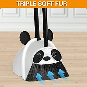 SB Broom with Dustpan Combo Set for Office, Indoor&Outdoor Sweeping,Broom and Dustpan Set,Broom Set for Household Cleaning,Cute Panda