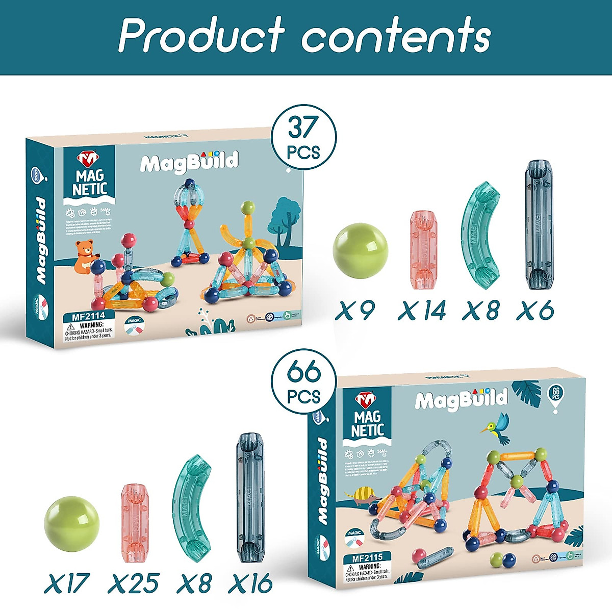 csvictory Magnetic Balls and Rods Set, Magnetic Blocks Toy for STEM, Magnetic Building Blocks with Magnetic Rods & Balls, Magnetic Sticks and Balls Building Set for Kids Age 3+ (66 PCS)