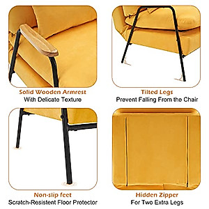 MCombo Modern Accent Recliner with Ottoman, Linen Fabric Armchair with Adjustable Backrest, Single Sofa Chair for Living Room Bedroom 4055 (Yellow)