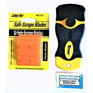 Titan Mini Scraper with 5 Metal and 10 Plastic Blades Razor Scraper for Removing Glue, Sticker, Decals, labels Tint from Car Window and Glass