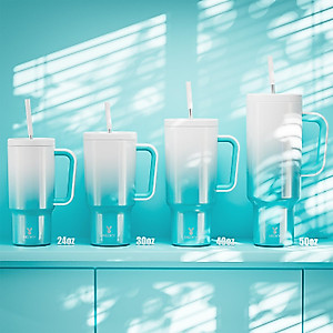 Meoky 24 oz Tumbler with Handle and Straw, 100% Leak-proof Tumbler with Lid and Straw, Insulated Stainless Steel Travel Coffee Mug, Keeps Cold for 24 Hours (Azure)