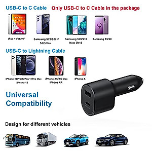 Samsung 25W USB C Car Charger, PD&QC3.0 Dual Port Compatible Car Charger with 5ft Type C Cable for Samsung Galaxy S23/S23 Ultra/S23 Plus/S22/S22 Ultra/S22+/S21/S21+/S21 Ultra/S20/S20+/Note 20/Note 10