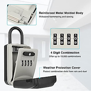 Key Lock Box for Outside - Lock Box for House Keys - Key Lockbox for Key Storage Outdoor, 4 Digit Combination Lock Box for Outside Realtors Garage Spare Keys