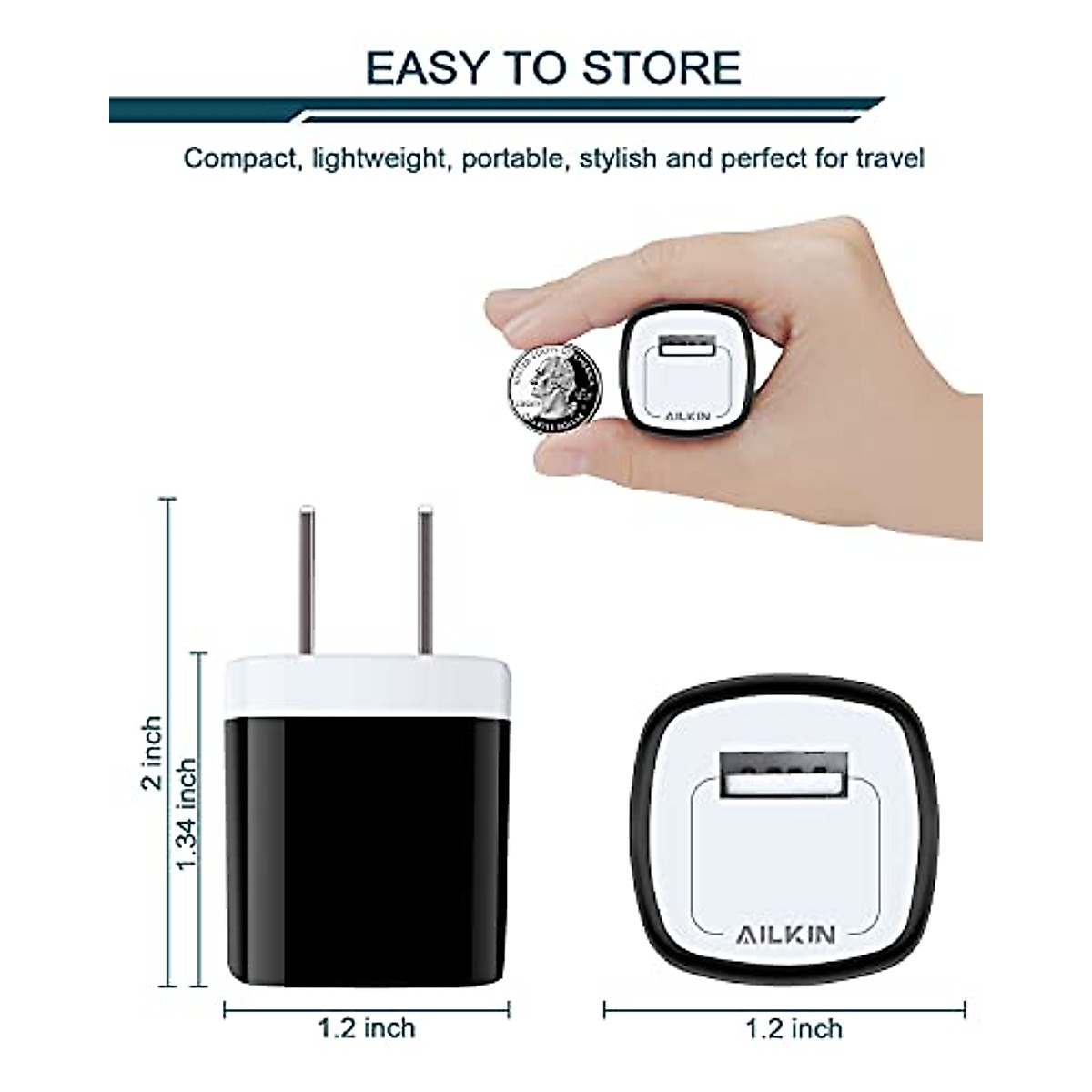USB Wall Charger Plug, Fast Charging Block, AILKIN 5Pack 1A 1-Port Power Adapter Charging Cube Bricks Box for iPhone 14 13 12 Mini Pro Max/11/XR/XS/X/8/7, iPad Pro/Air, Cell Phone USB A Plug Cargador